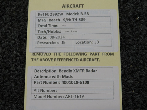 4001018-6108 Bendix ART-161A XMTR Radar Antenna with Modifications