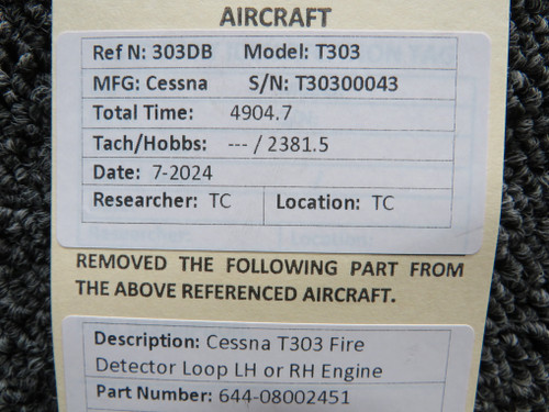 644-08002451 Cessna T303 LH or RH Engine Fire Detector Loop