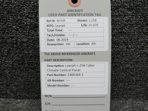 2488384-2 Learjet L-25B Cabin Climate Control Breaker Panel