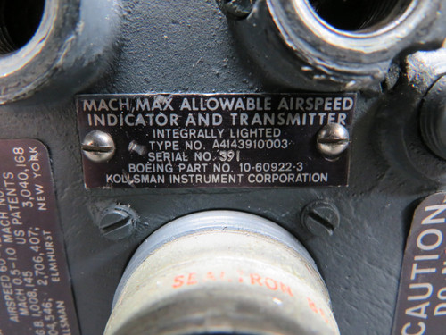 10-60922-3 Kollsman Mach Maximum Allowable Airspeed Indicator and ...