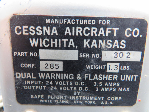 285 Cessna Dual Warning and Flasher Unit with 28 Volts and 3.5 Amps