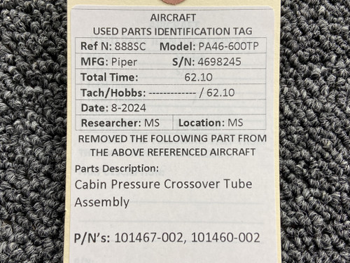 101467-002, 101460-002 Piper M600 Cabin Pressure Crossover Tube