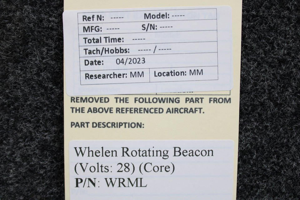 WRML Whelen Rotating Beacon Assembly, 28 Volts, Core for Parts Only