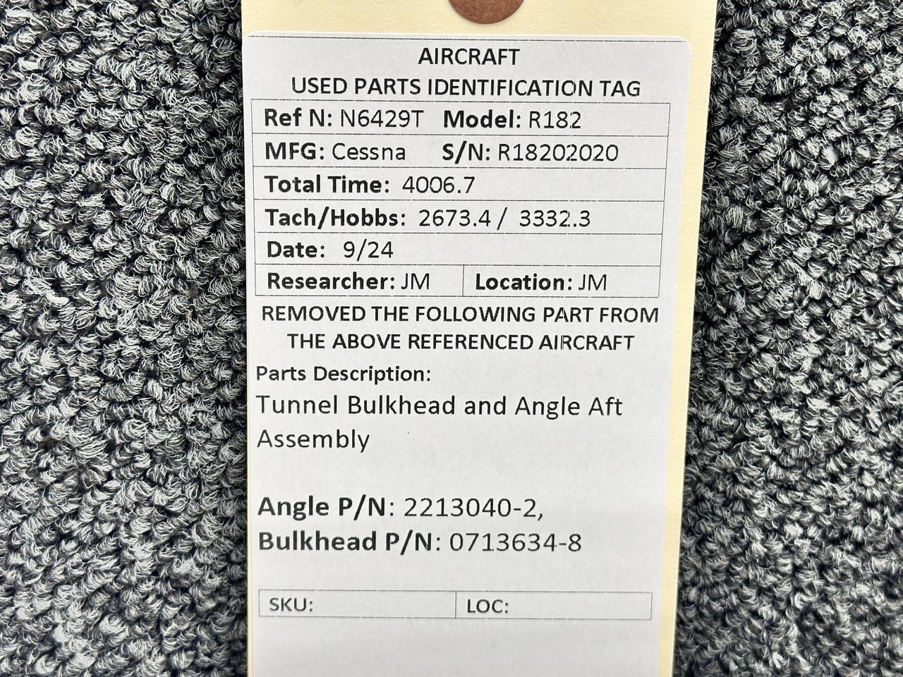 2213040-2, 0713634-8 Cessna R182 Aft Tunnel Bulkhead and Angle Assembly
