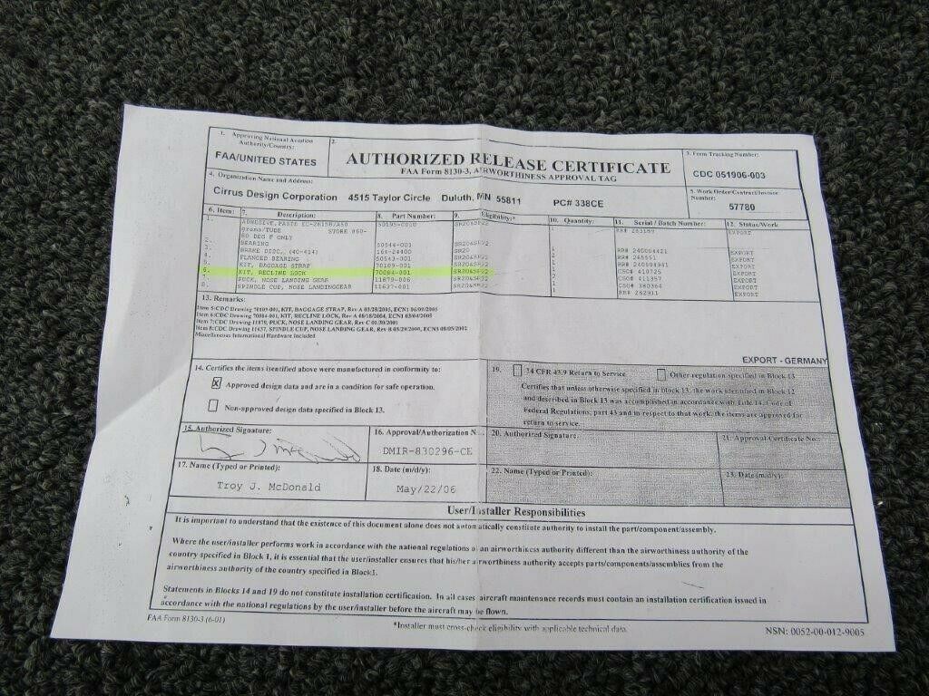 70043-003 / SB-22-95-04 Cirrus SR22 Caps Activation Handle Kit (SA)