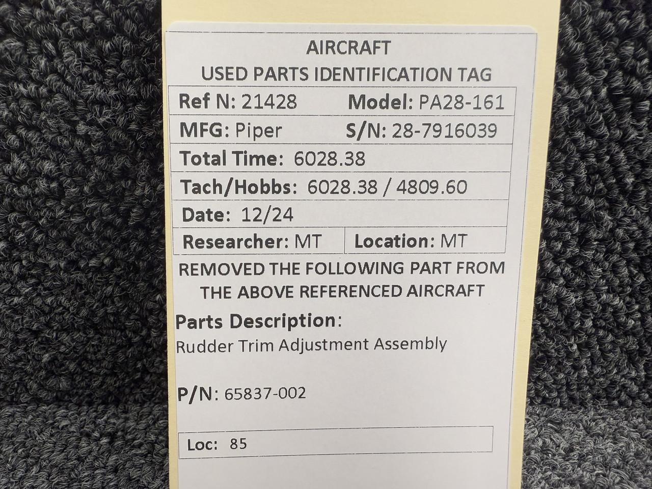 65837-002 Piper PA28-161 Rudder Trim Adjustment Assembly For Sale