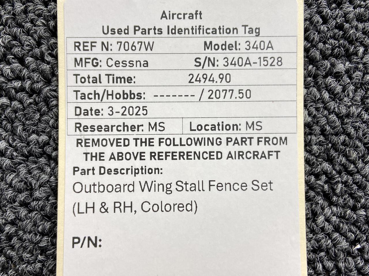 Cessna 340A Outboard LH and RH Wing Stall Fence Set (Colored)