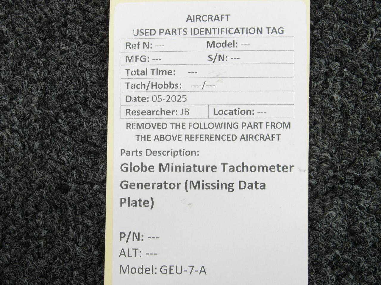 Globe GEU-7-A Miniature Tachometer Generator (Missing Data Plate) For Sale
