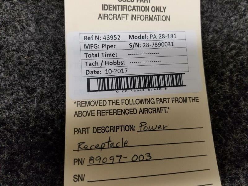 89097-002 / 89097-003 Piper External Power Connector Socket Assembly