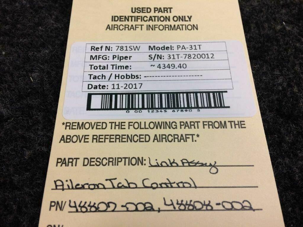 48807-002 / 48808-002 Piper PA-31T Link Assy Aileron Tab Control