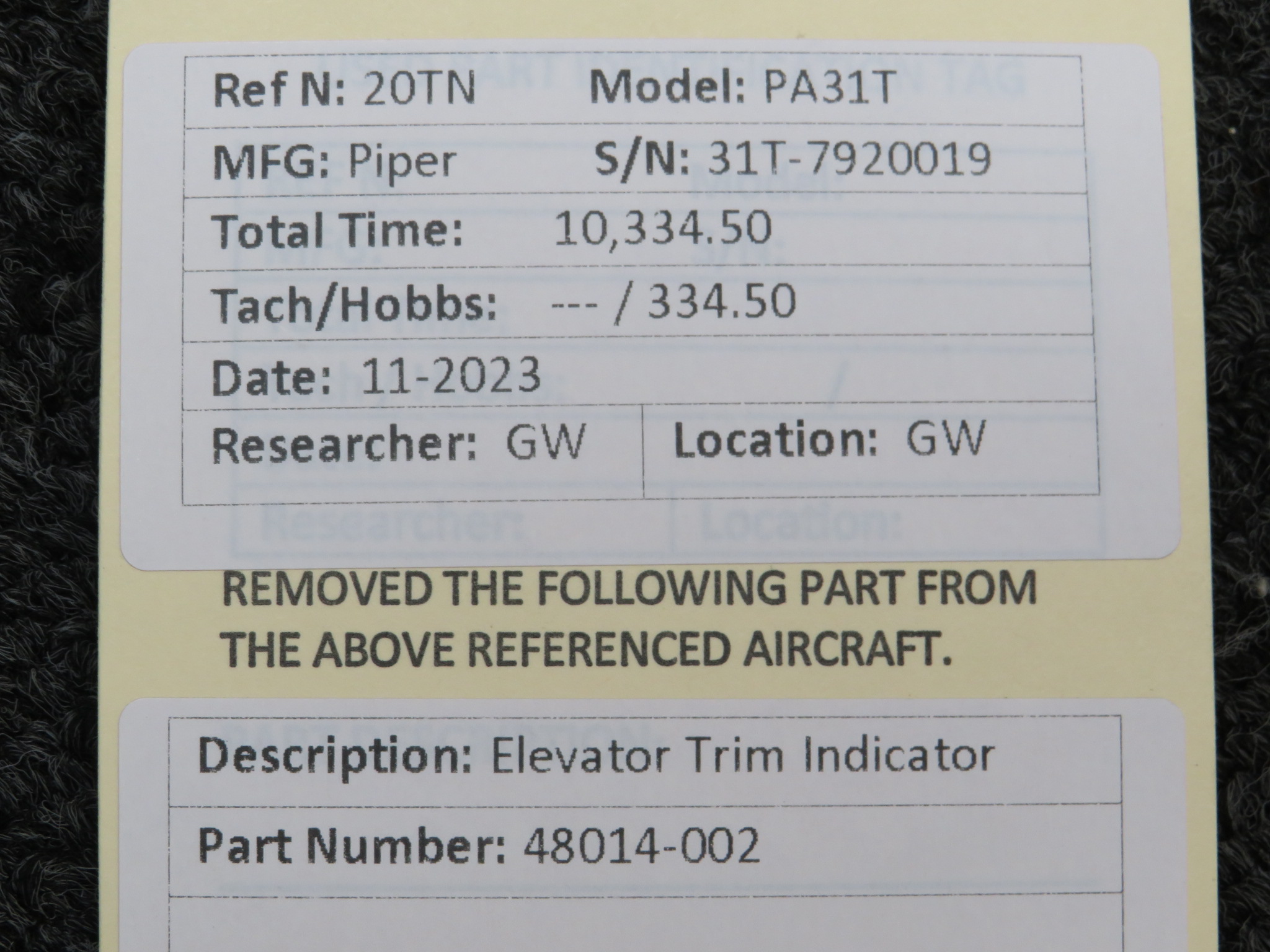 48014-002 Piper PA31T Elevator Trim Indicator Assembly for Sale