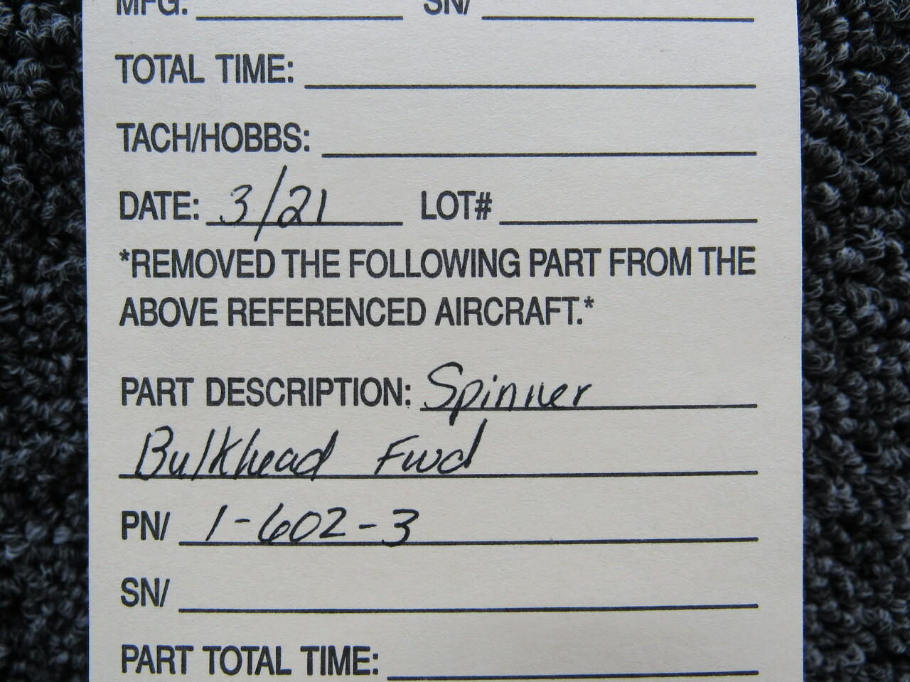 1-602-3 Spinner Bulkhead Forward