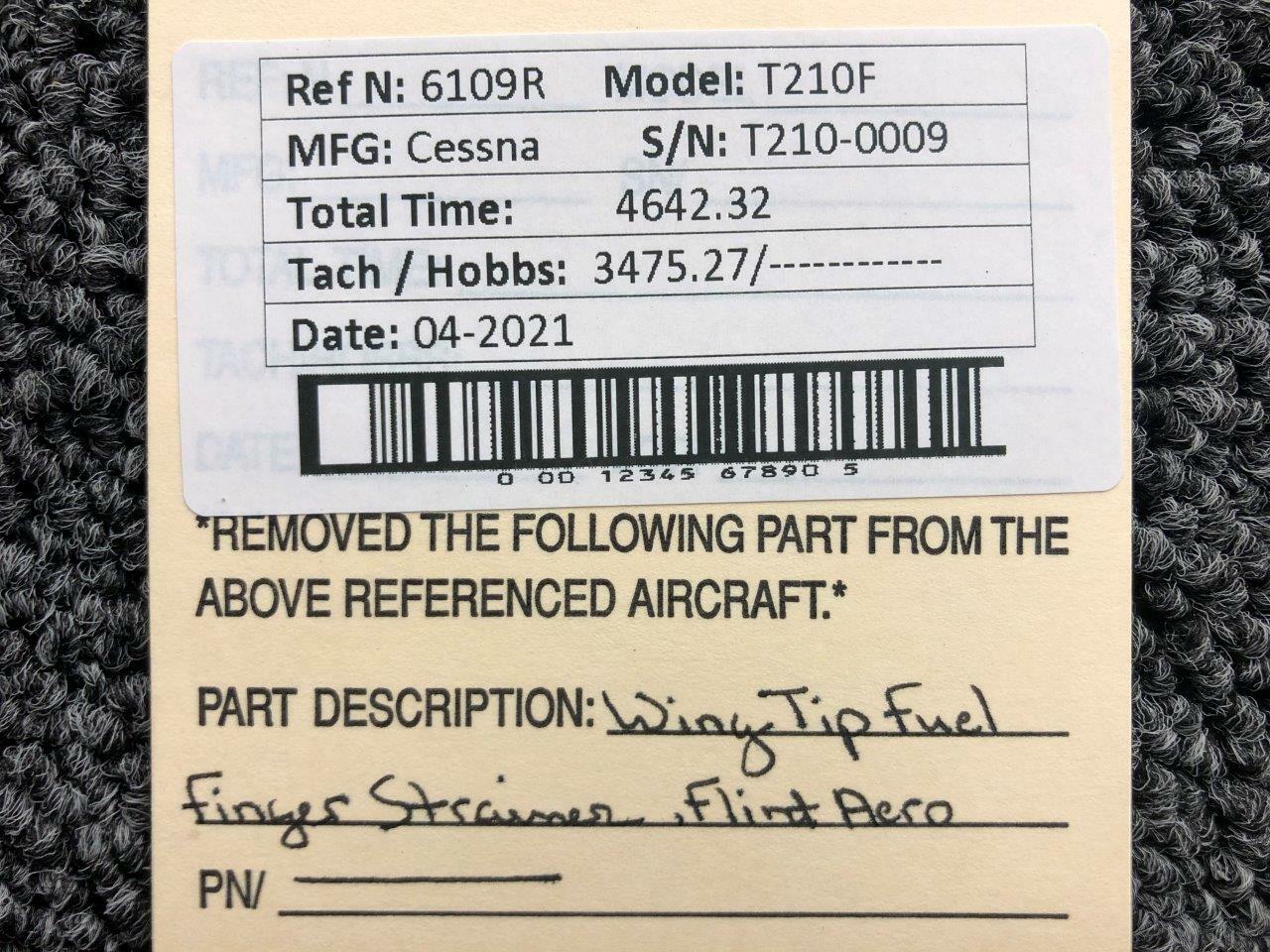 Cessna T210F Flint Aero Wing Tip Fuel Finger Strainer Assembly