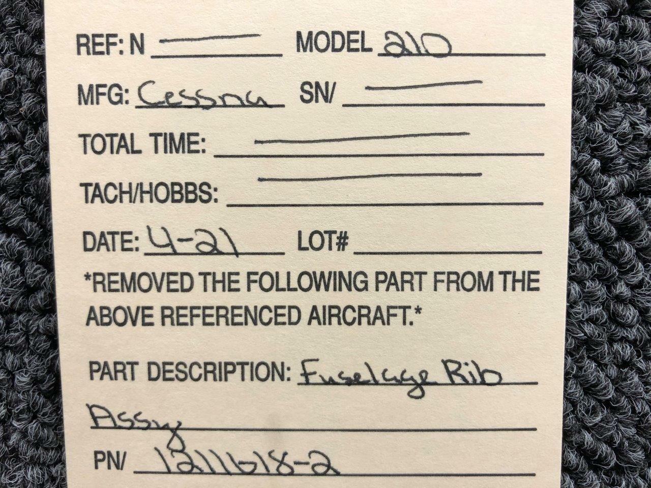 1211618-2 Cessna 210 Fuselage Rib Assembly RH