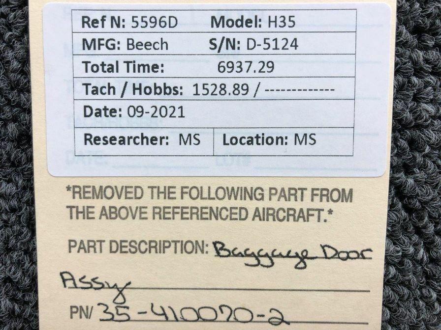 35-410070-2 Beechcraft H35 Baggage Door Structure (Minus Lock)