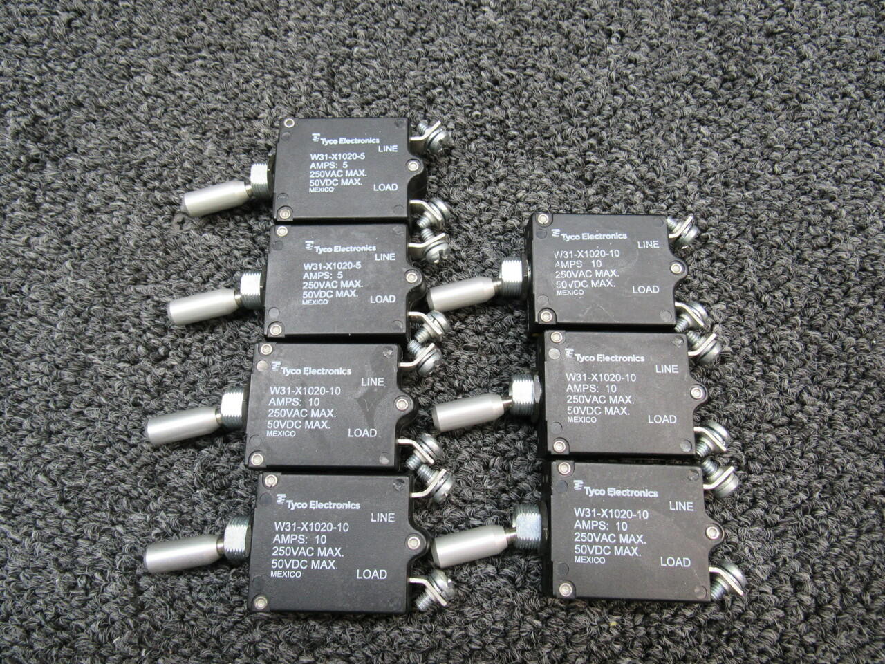 Tyco Toggle Circuit Breaker Switch Set of 7 (Volts: 50-250, Amps: 5, 10)