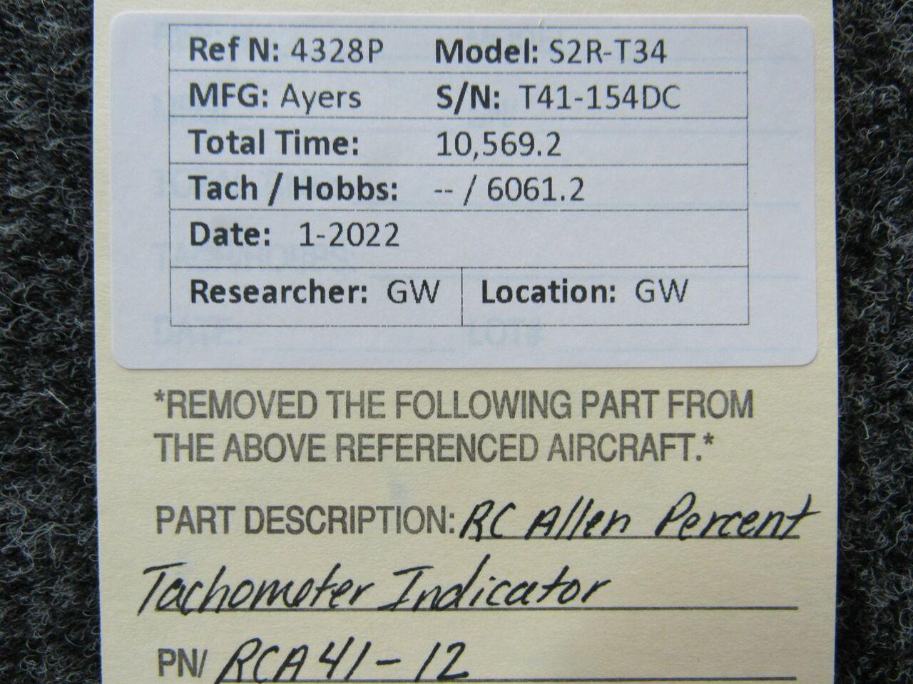 RCA41-12 RC Allen Percent Tachometer Indicator