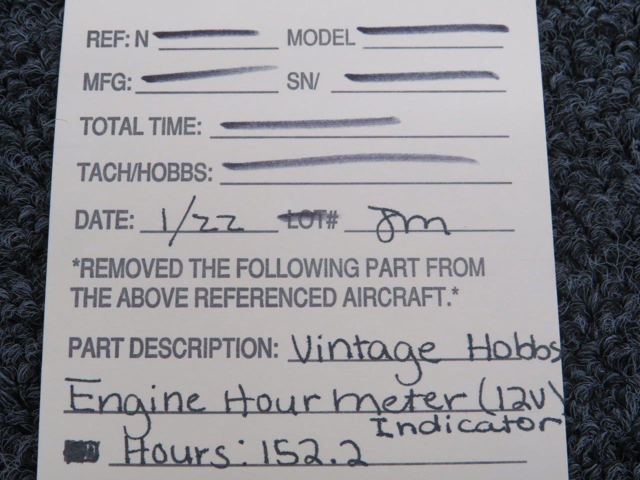 Hobbs Engine Hour Meter Indicator (Volts: 12, Vintage)