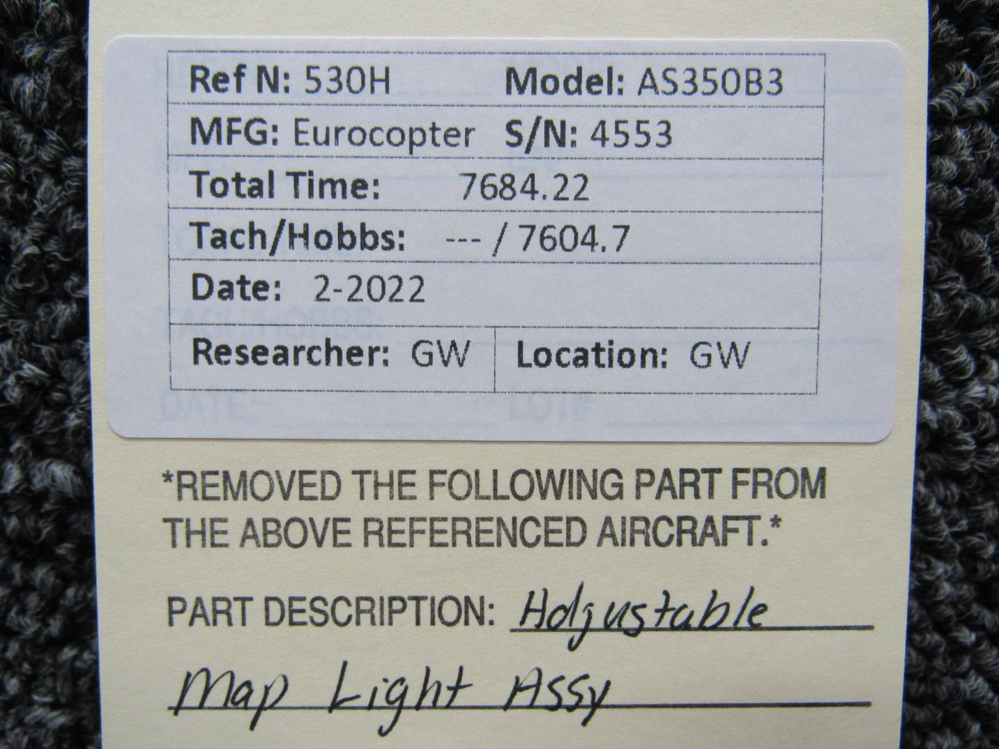 100-4074-4 Eurocopter AS350B3 Adjustable Map Light Assembly