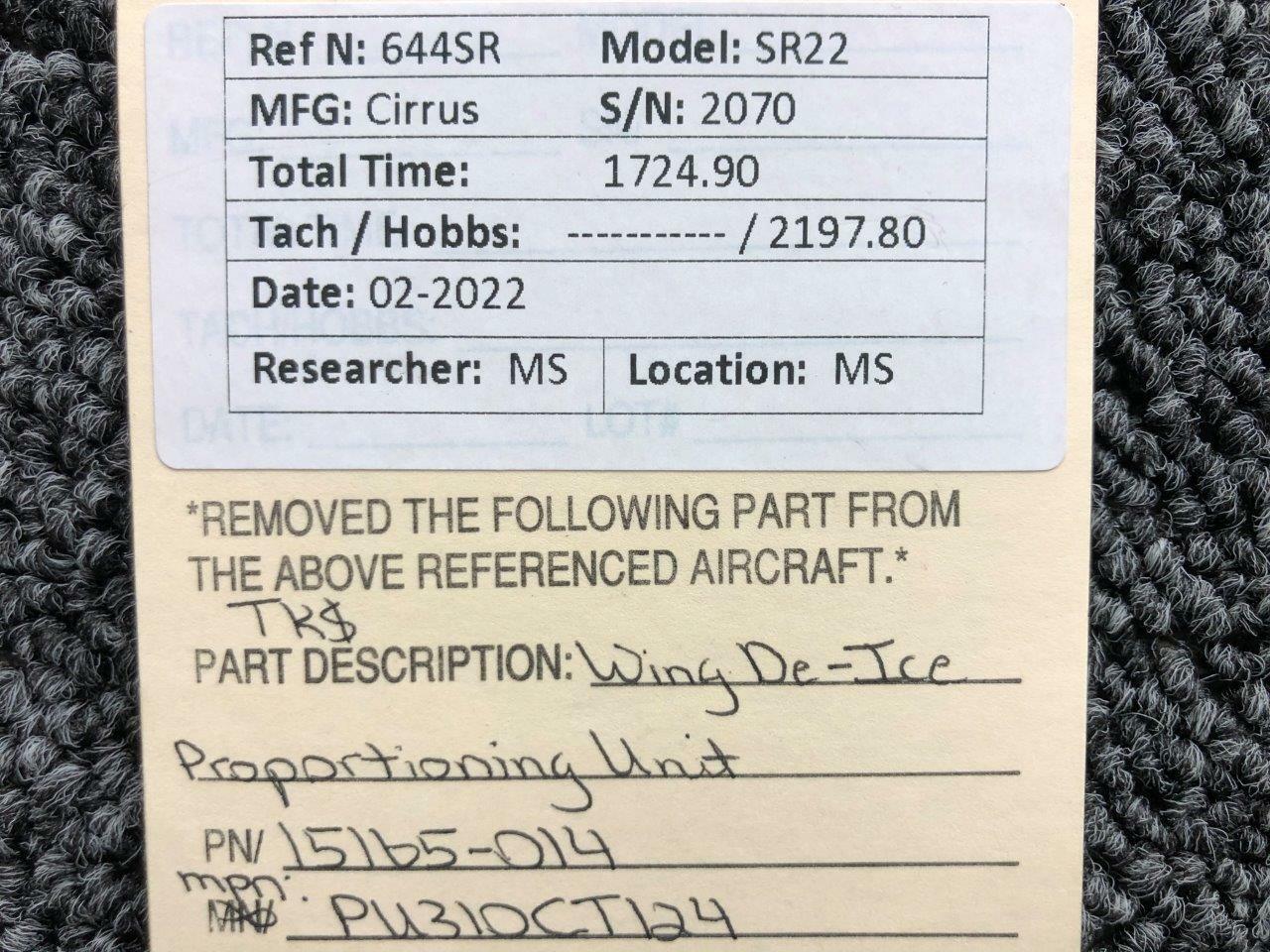 15165-014 (MPN: PU310CT124) Cirrus SR22 TKS Wing De-Ice Proportioning Unit