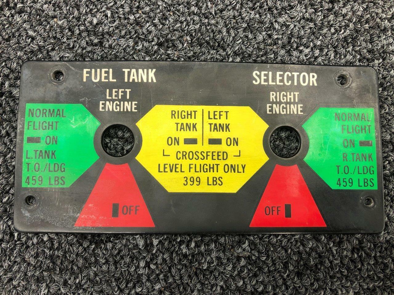 2570069-1 (Alt: 2505004-1) Cessna T303 Astron Fuel Selector Placard For ...