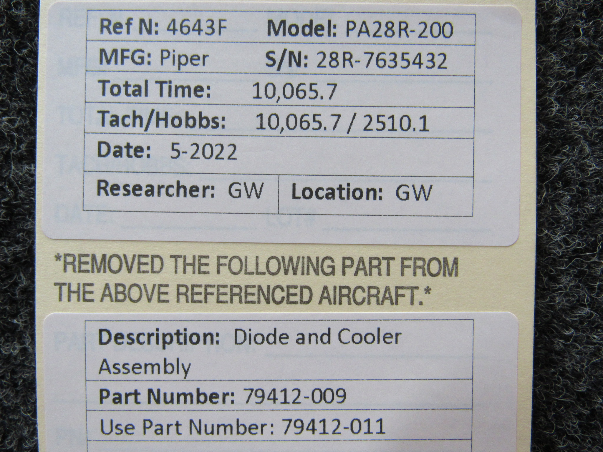 79412-009 (USE: 79412-011) Piper PA28R-200 Diode and Cooler Assembly