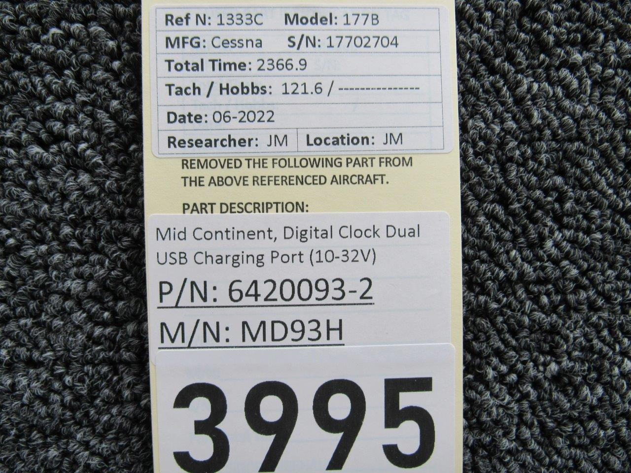 6420093-2 Mid-Continent MD93H Digital Clock Dual USB Charging Port (10-32V)