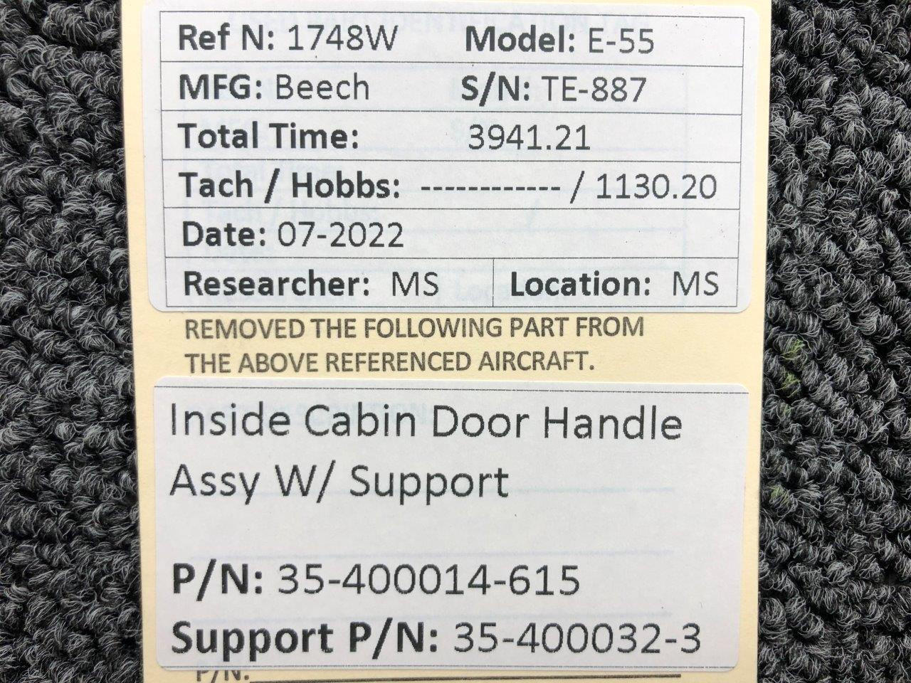 35-400014-615 / 35-400032-3 Beech E-55 Inside Cabin Door Handle Assy W ...