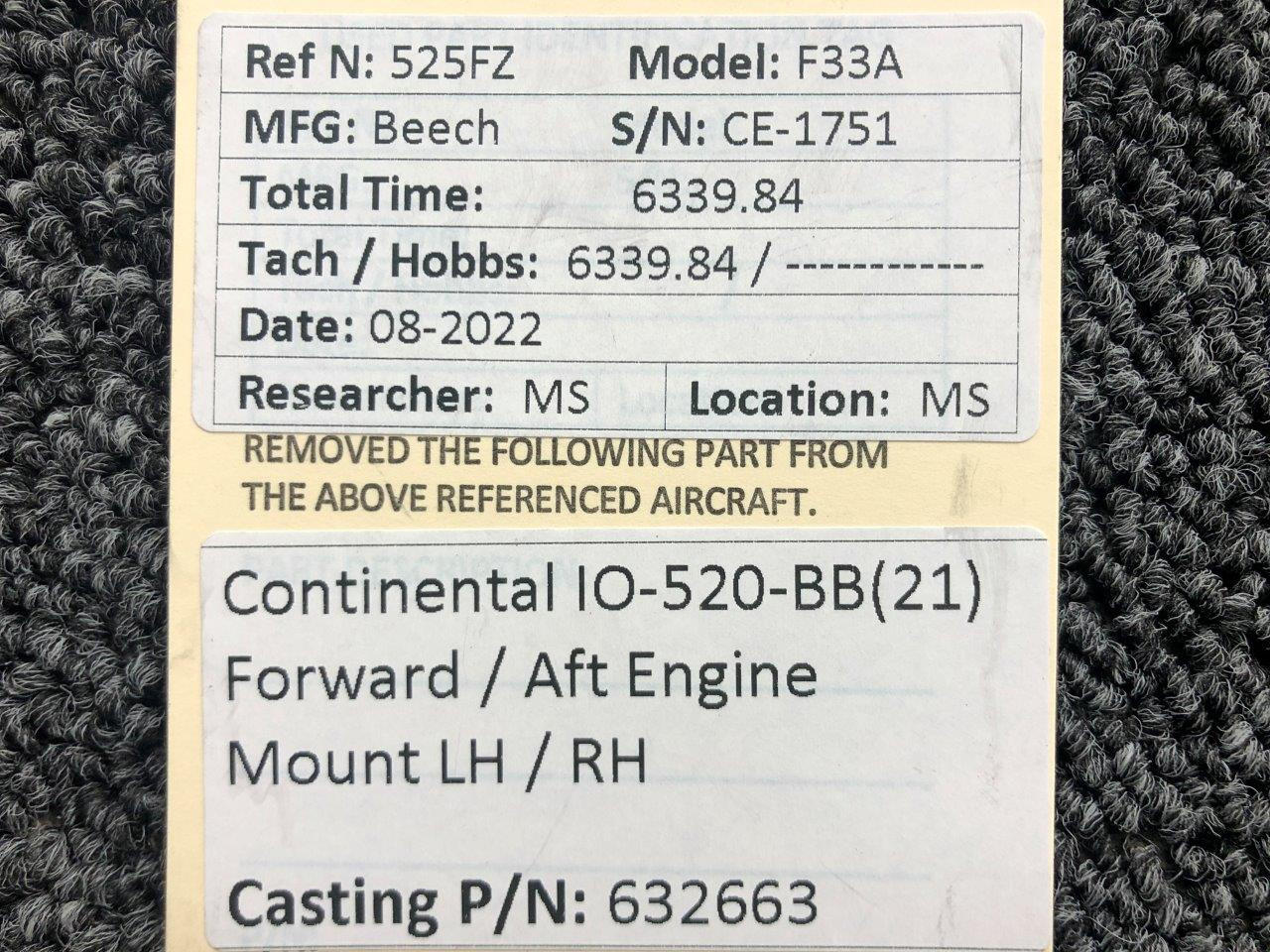 632663 Continental IO-520-BB(21) Forward / AFT Engine Mount LH / RH