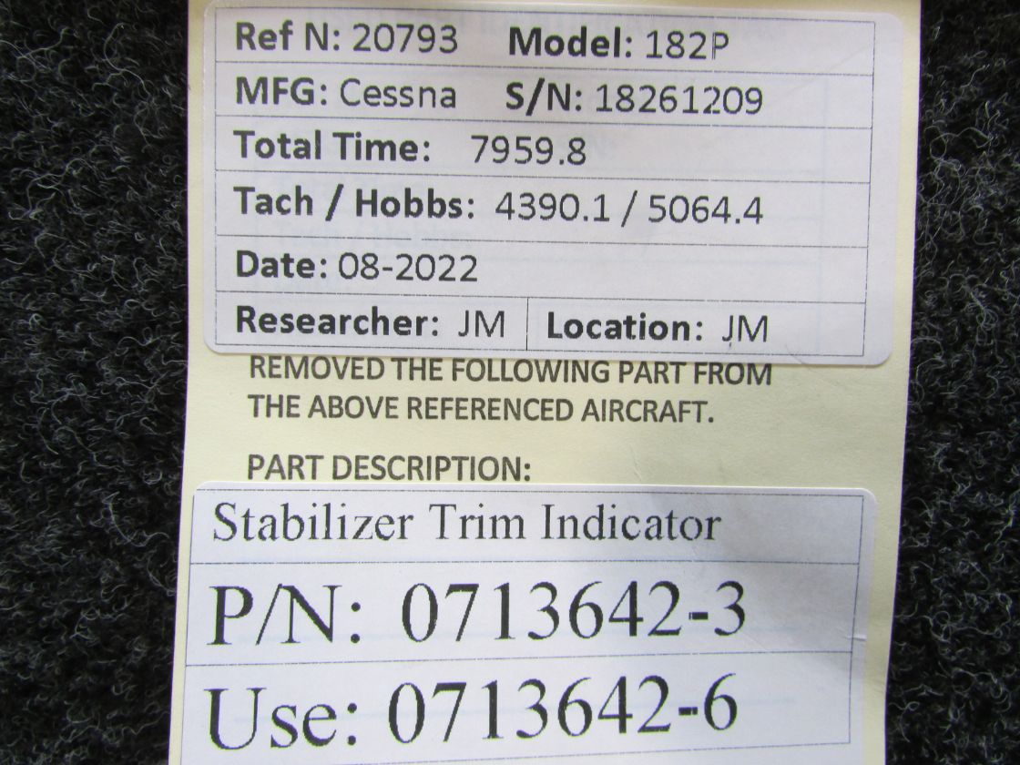 0713642-3 (Use: 0713642-6) Cessna Elevator Trim Indicator For Sale
