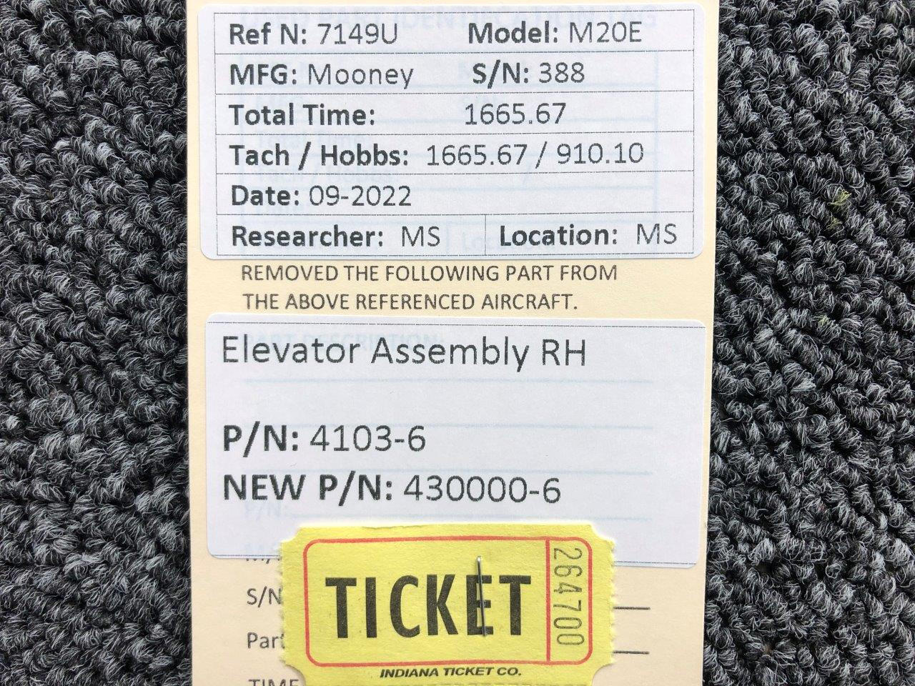 4103-6 (USE: 430000-6) Mooney M20E Elevator Assembly RH