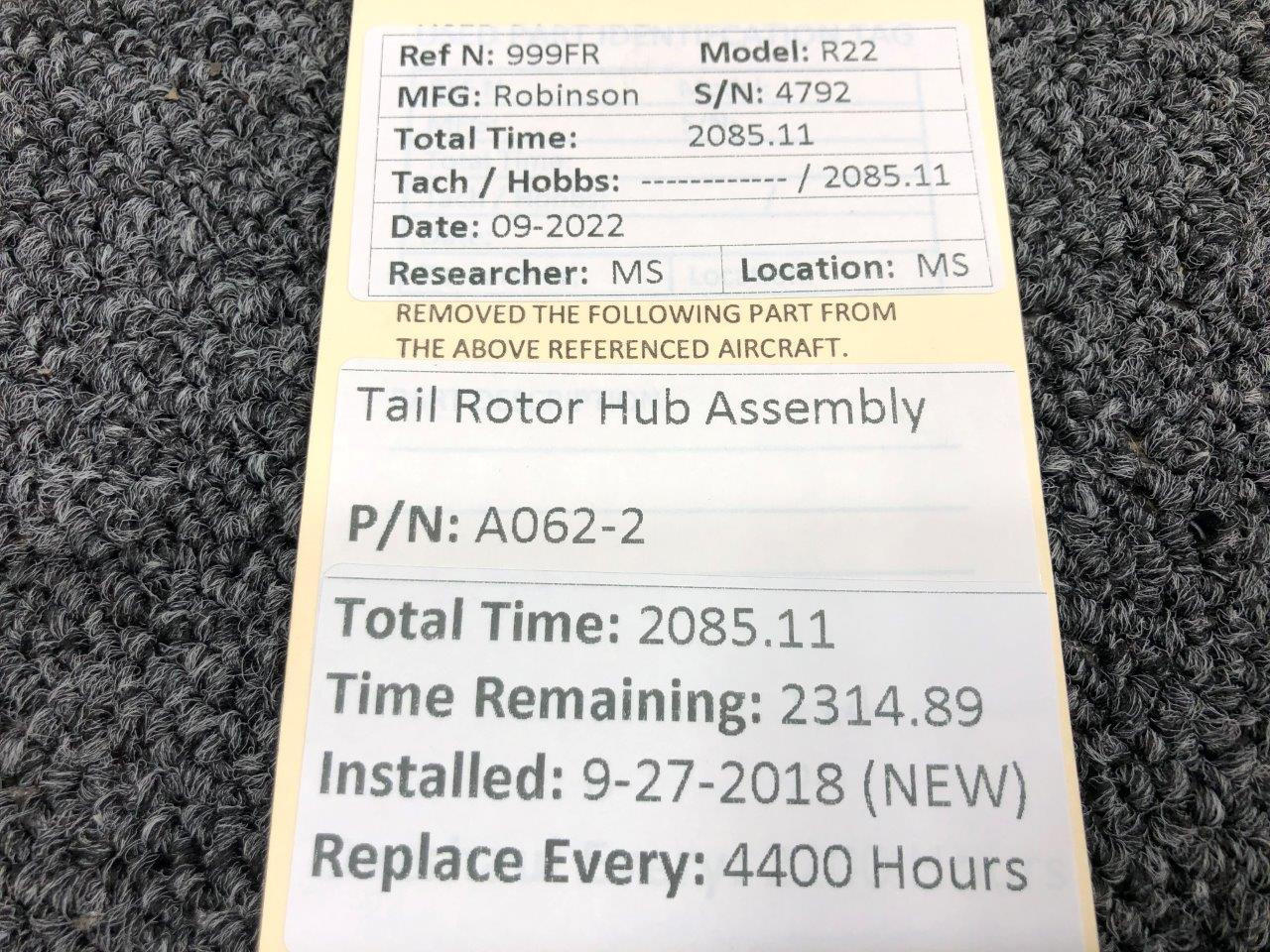 A062-2 Robinson R22 Tail Rotor Hub Assembly