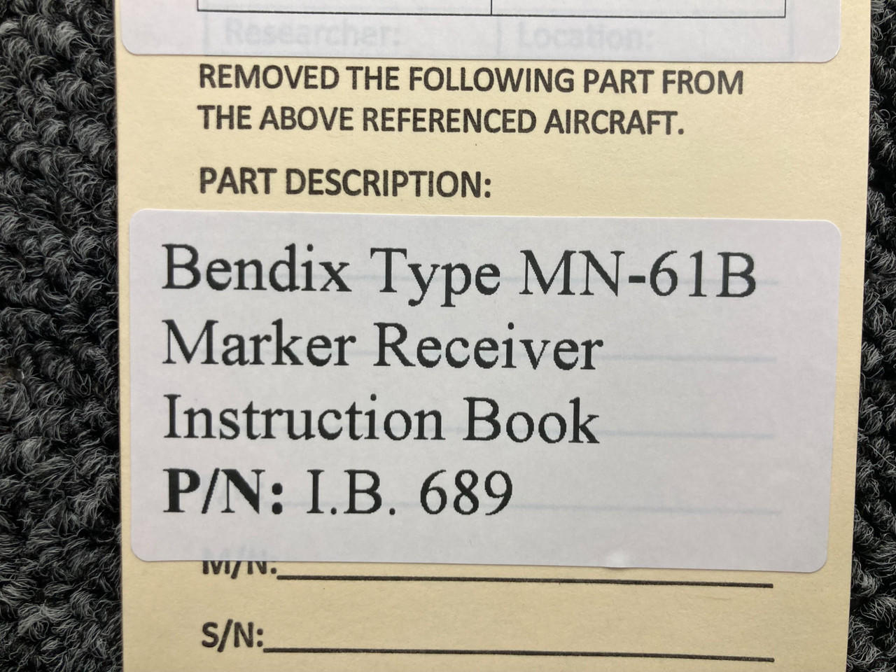 I.B. 689 Bendix Type MN-61B Marker Receiver Instruction Book