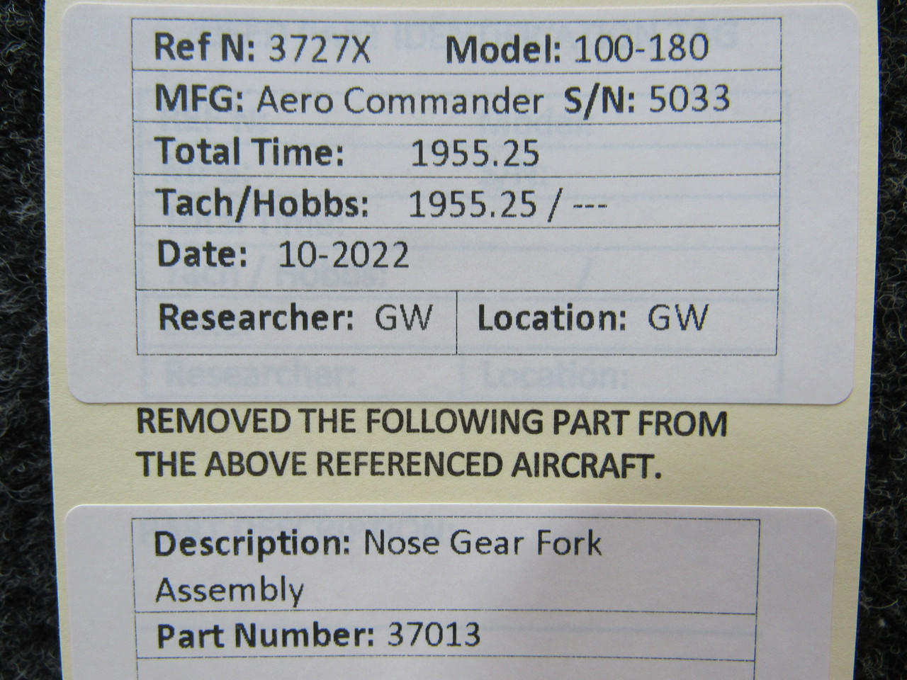 37013 Aero Commander 100-180 Nose Gear Fork Assembly