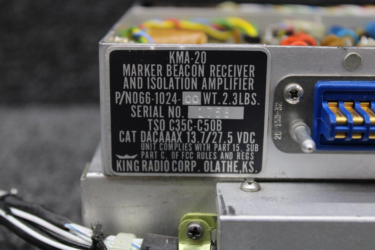 066-1024-00 King Radio KMA-20 Marker Beacon / Audio Panel W/ Tray (14/28V)