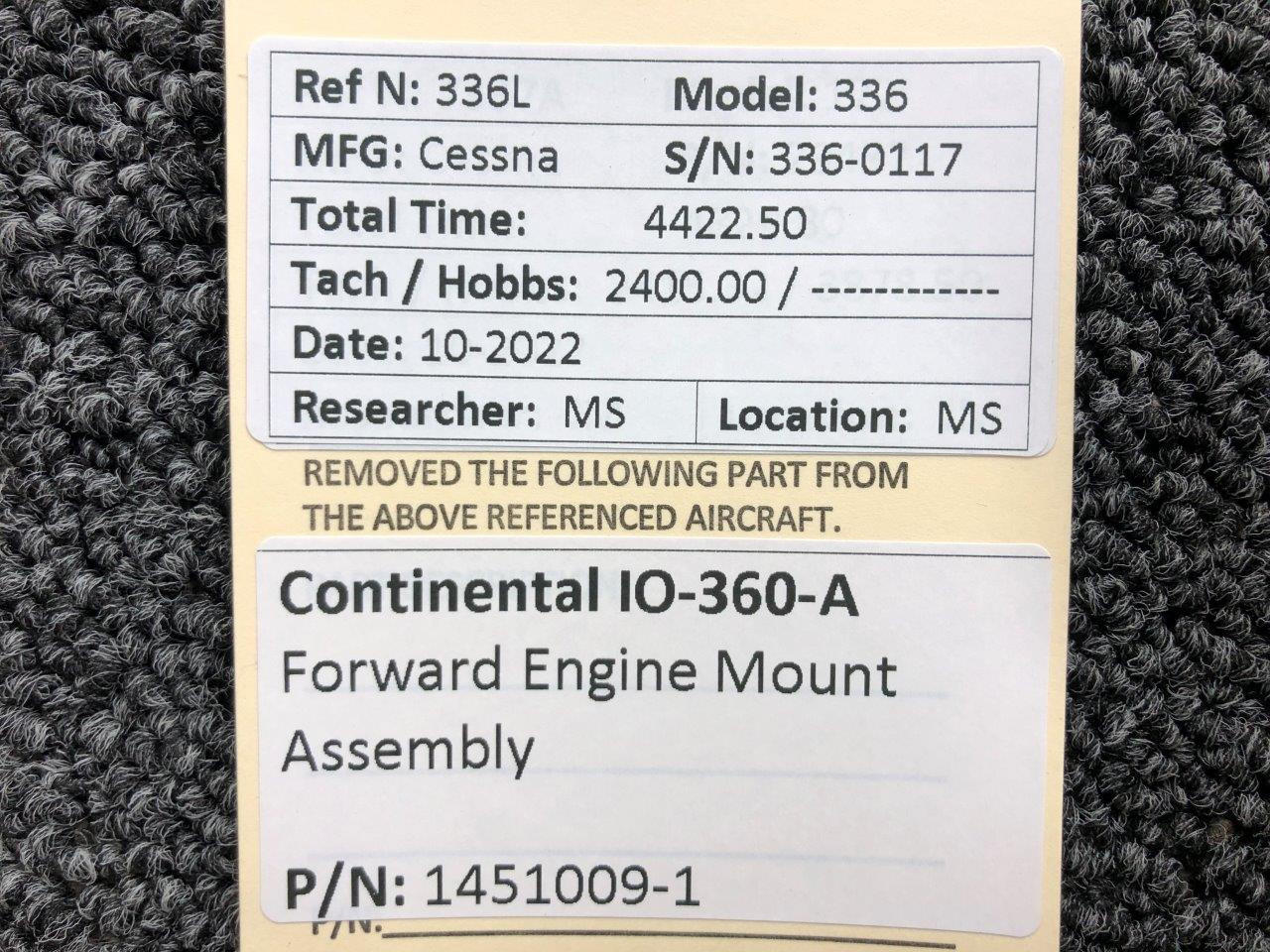 1451009-1 Continental IO-360-A Forward Engine Mount Assembly
