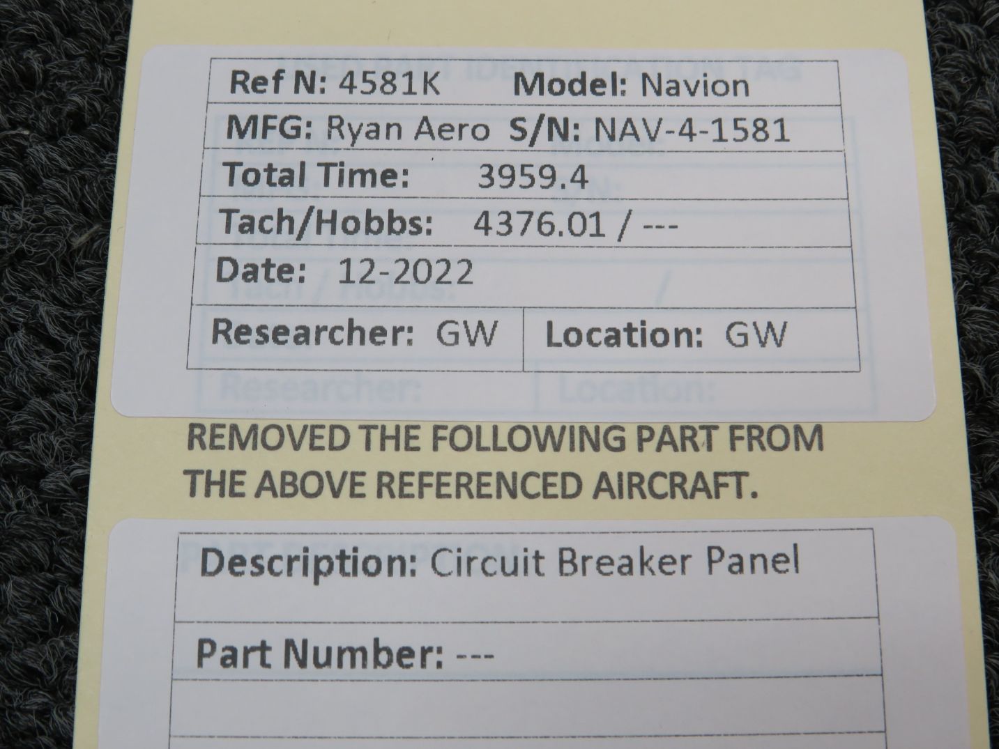 Ryan Navion Circuit Breaker Panel