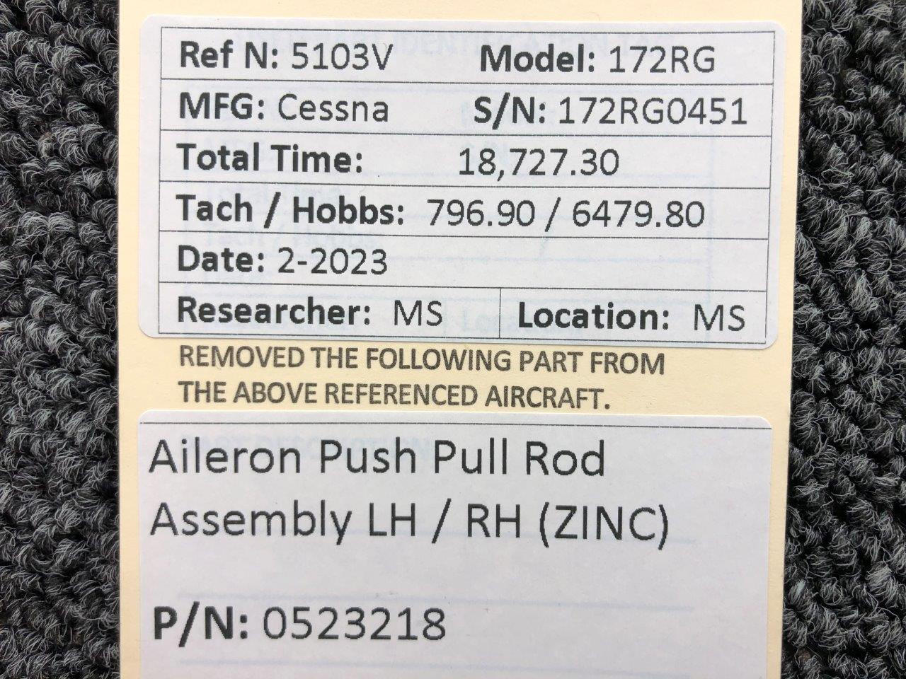 0523218 Cessna 172RG Aileron Push Pull Rod Assembly LH or RH (ZINC)