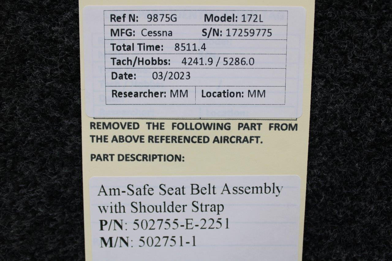 502755-E-2251 Am-Safe 502751-1 Seatbelt Assembly with Shoulder Strap