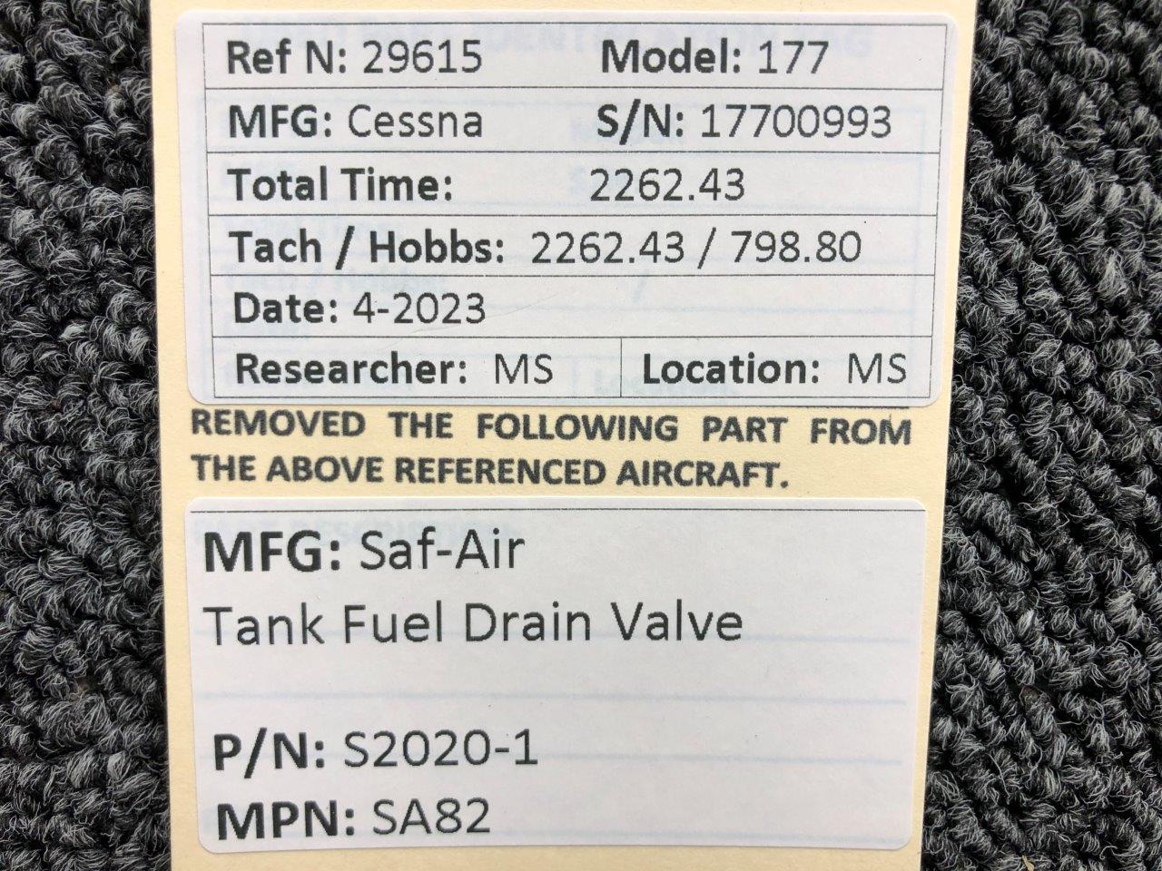 SA82 (Alt: S2020-1) Saf-Air Fuel Tank Drain Valve | BAS Airplane Parts