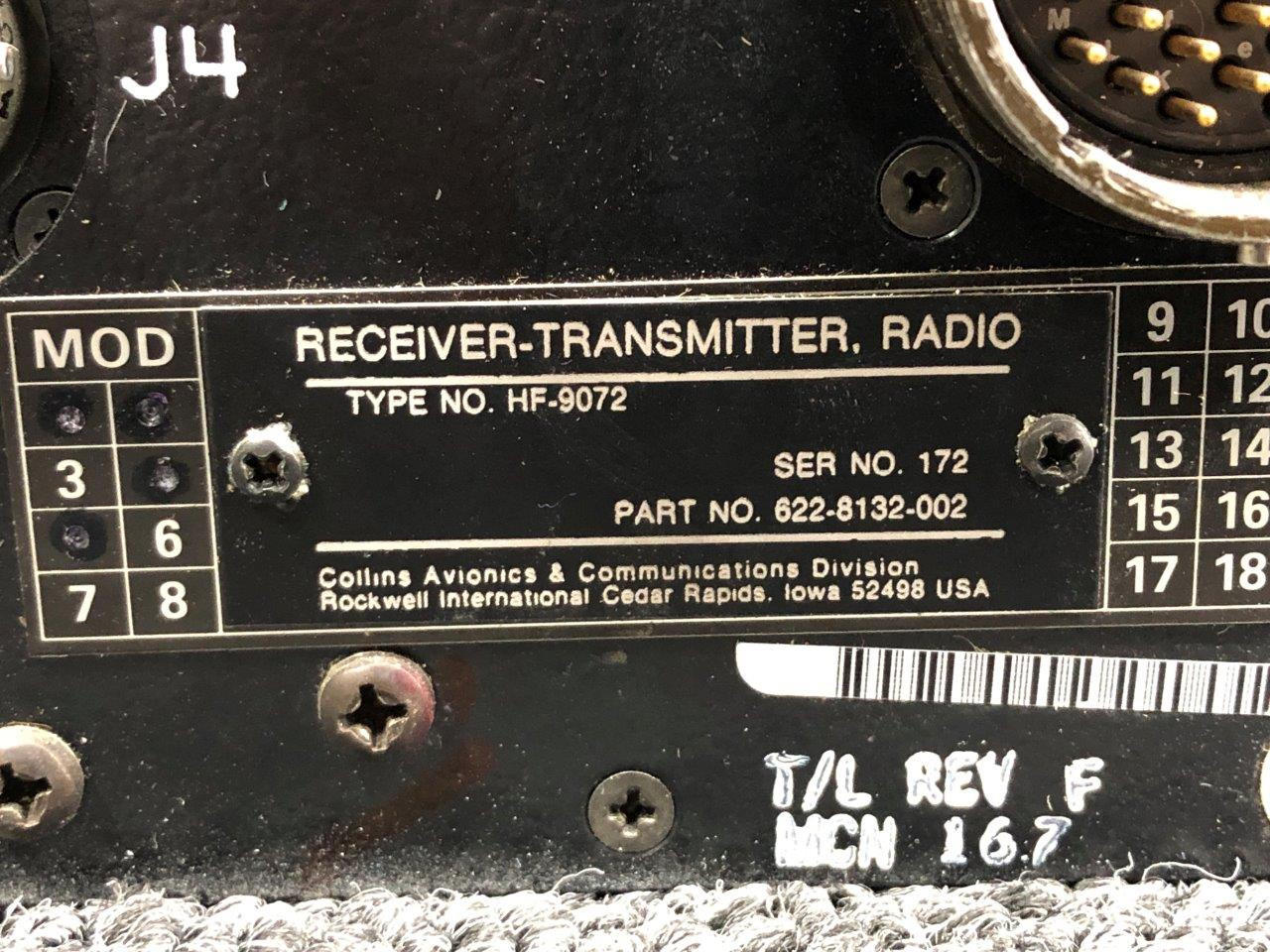622-8132-002 Collins Avionics HF-9072 Radio Receiver Transmitter Assy ...