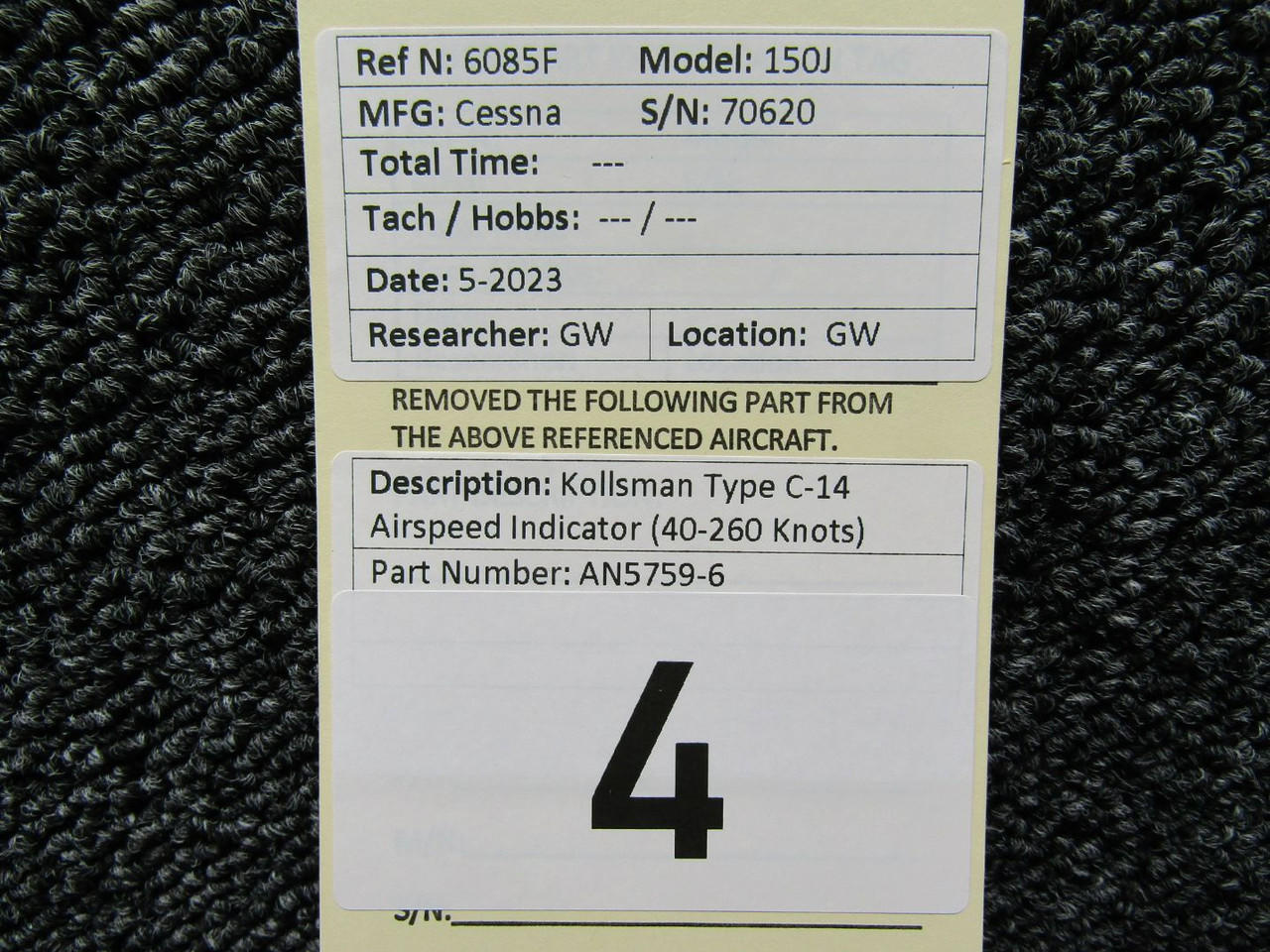 AN5759-6 Kollsman Type C-14 Airspeed Indicator, 40-260 Knots