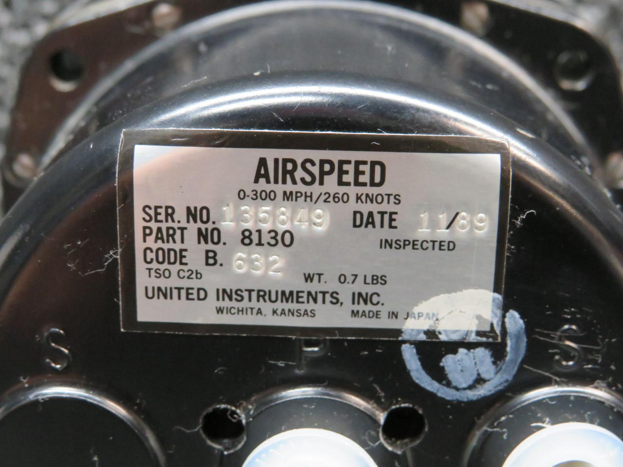 8130 United Instruments True Airspeed Indicator, 0-300 Knots, Code: B.632