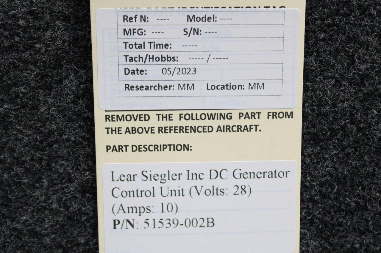 51539-002B Lear Siegler Inc DC Generator Control Unit Voltage 28 Amps 10