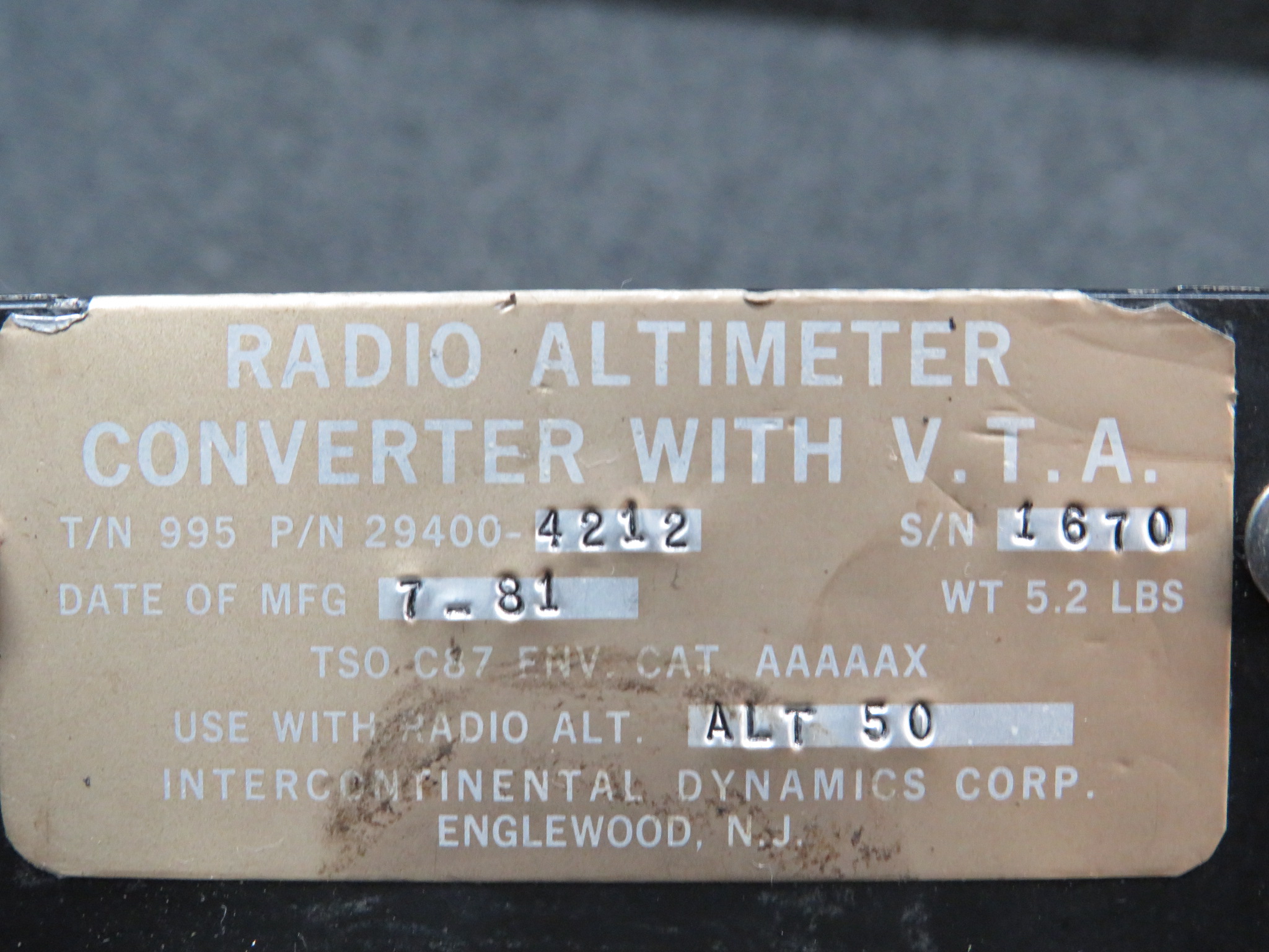 29400-4212 Intercontinental Dynamics Corp Radio Altimeter Converter has ...