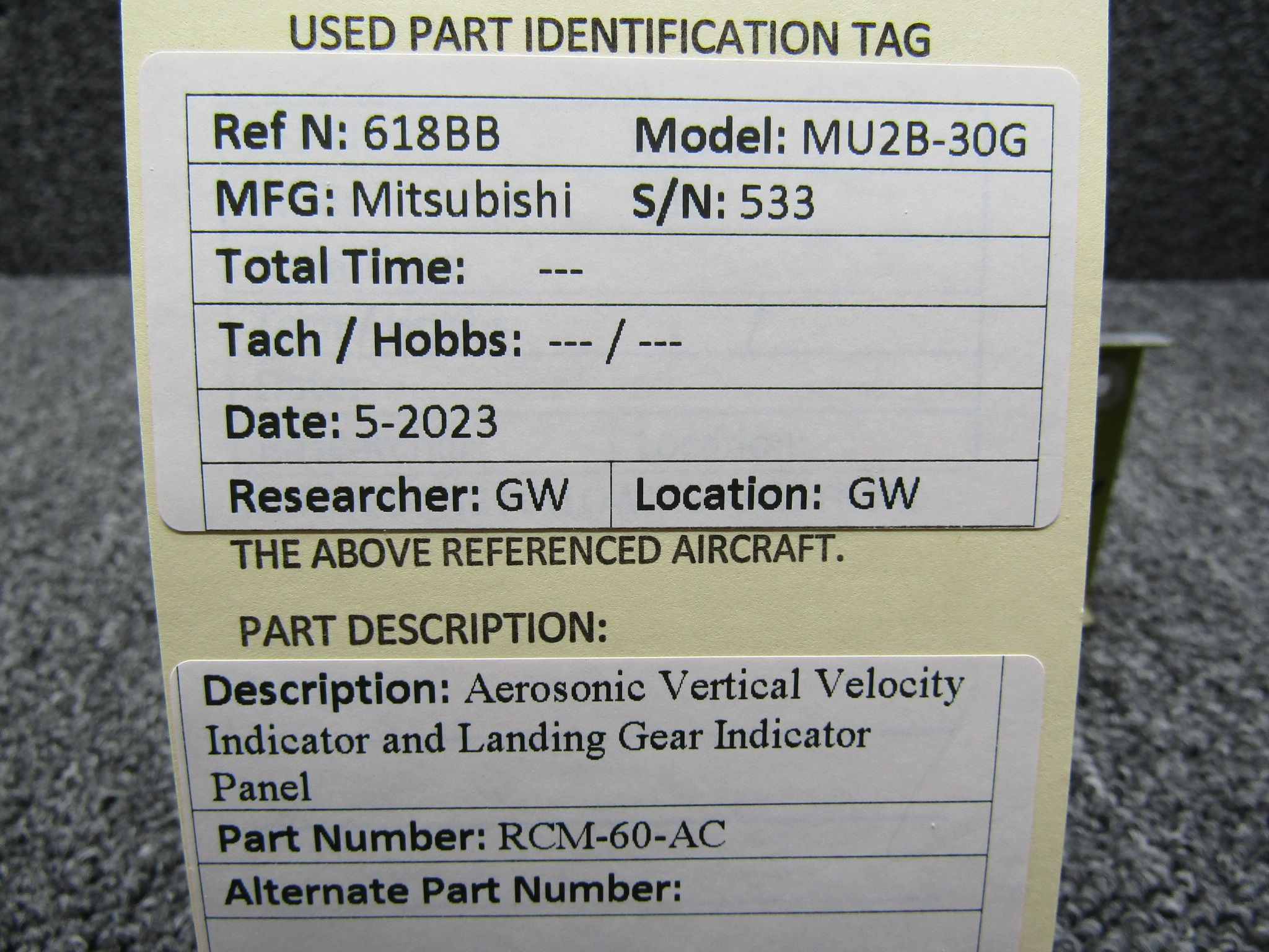 RCM-60-AC Aerosonic Vertical Velocity Indicator and Landing Gear ...