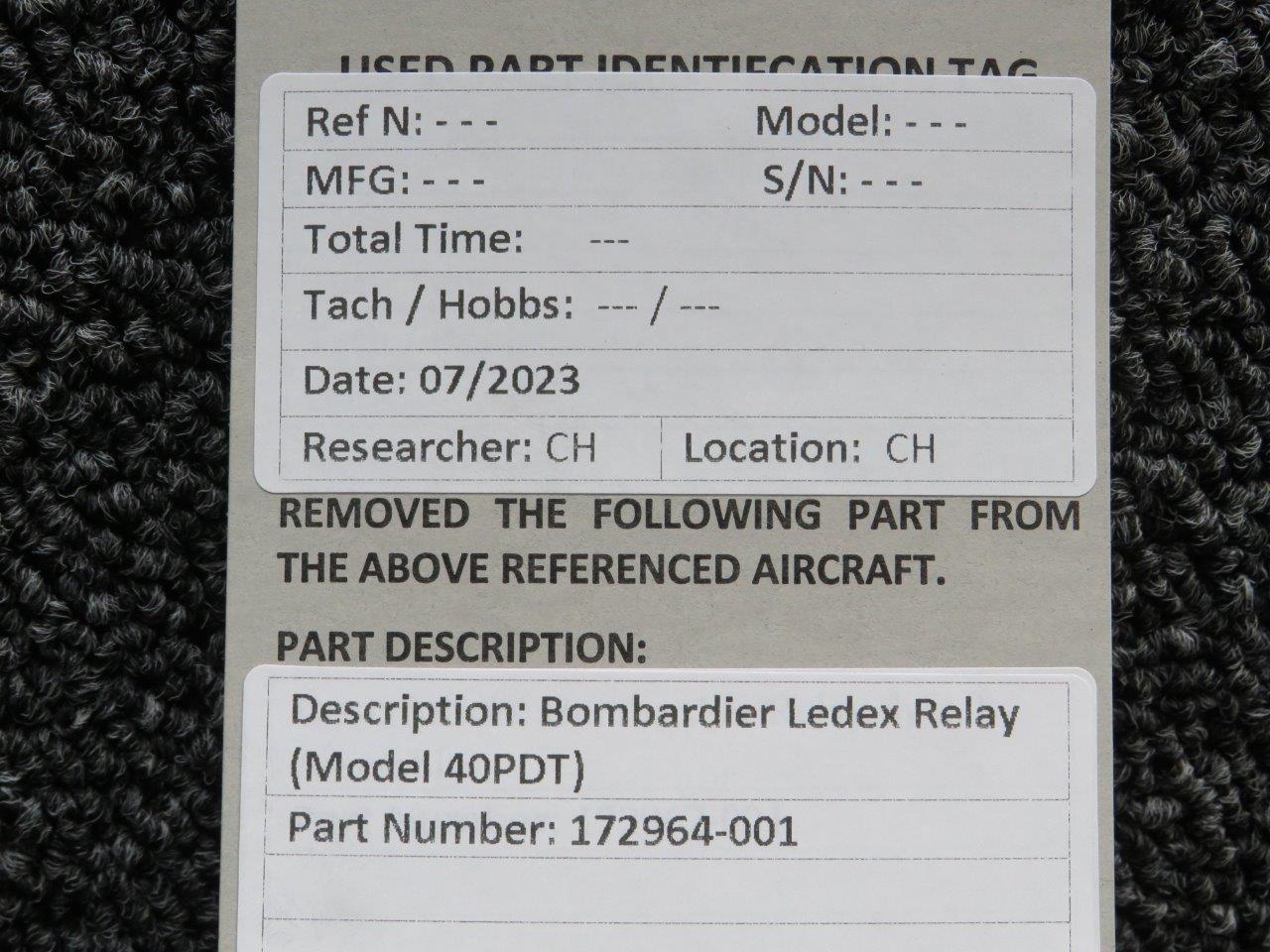 172964-001 Bombardier 40PDT Ledex Relay Unit