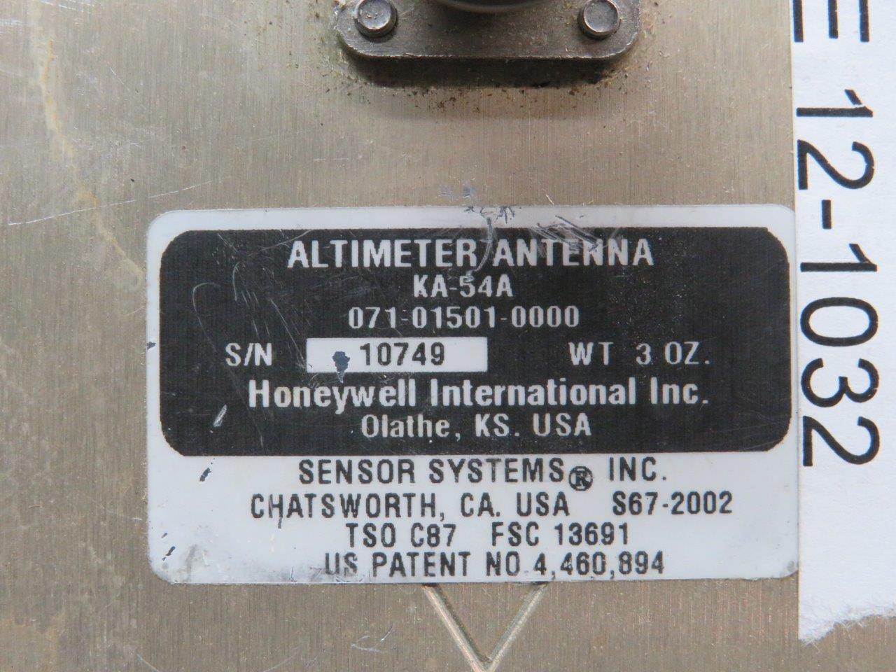 071-01501-0000 Honeywell Microstrip Altimeter Antenna Assembly