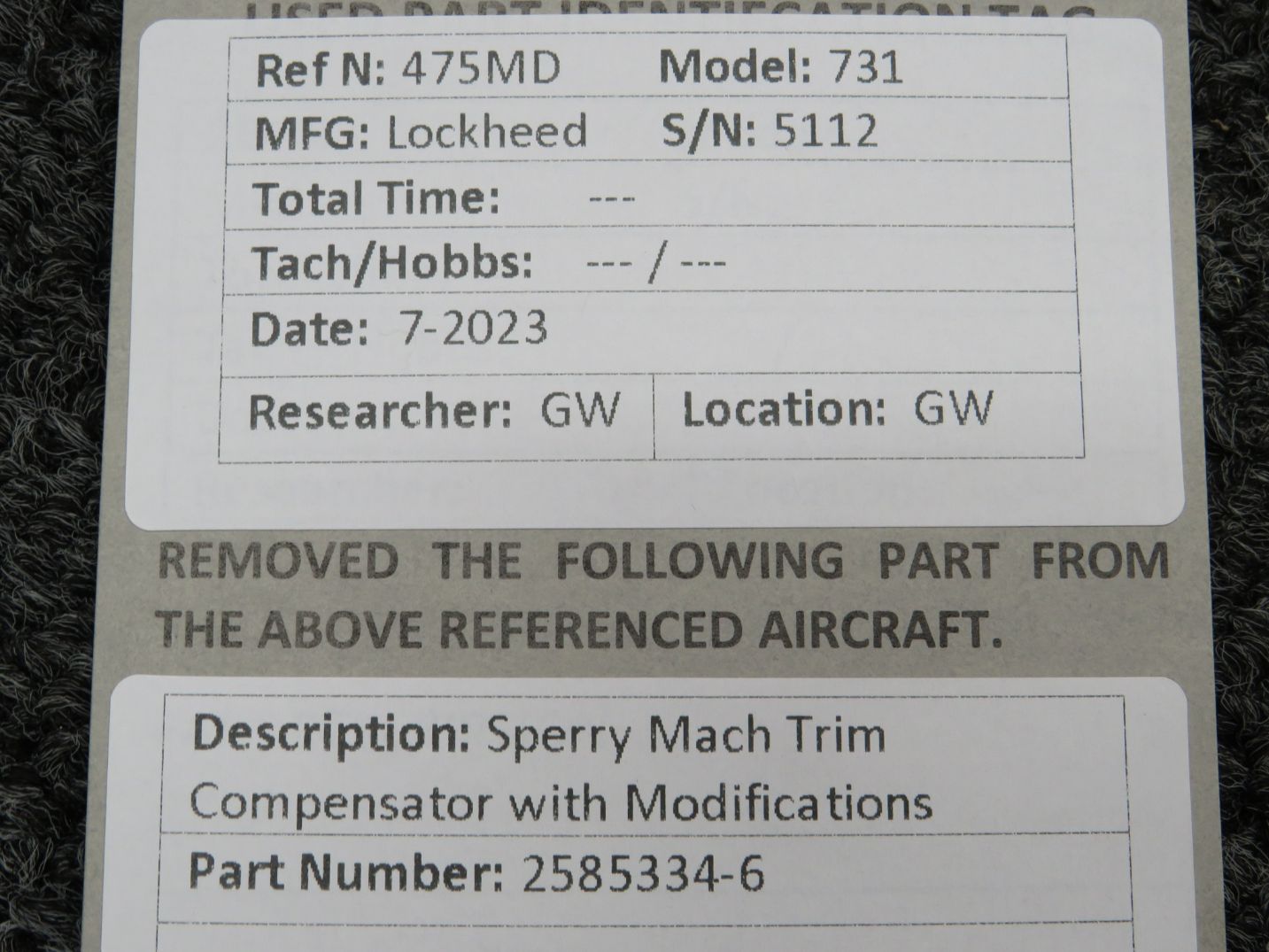 2585334-6 Sperry Mach Trim Compensator Has Modifications