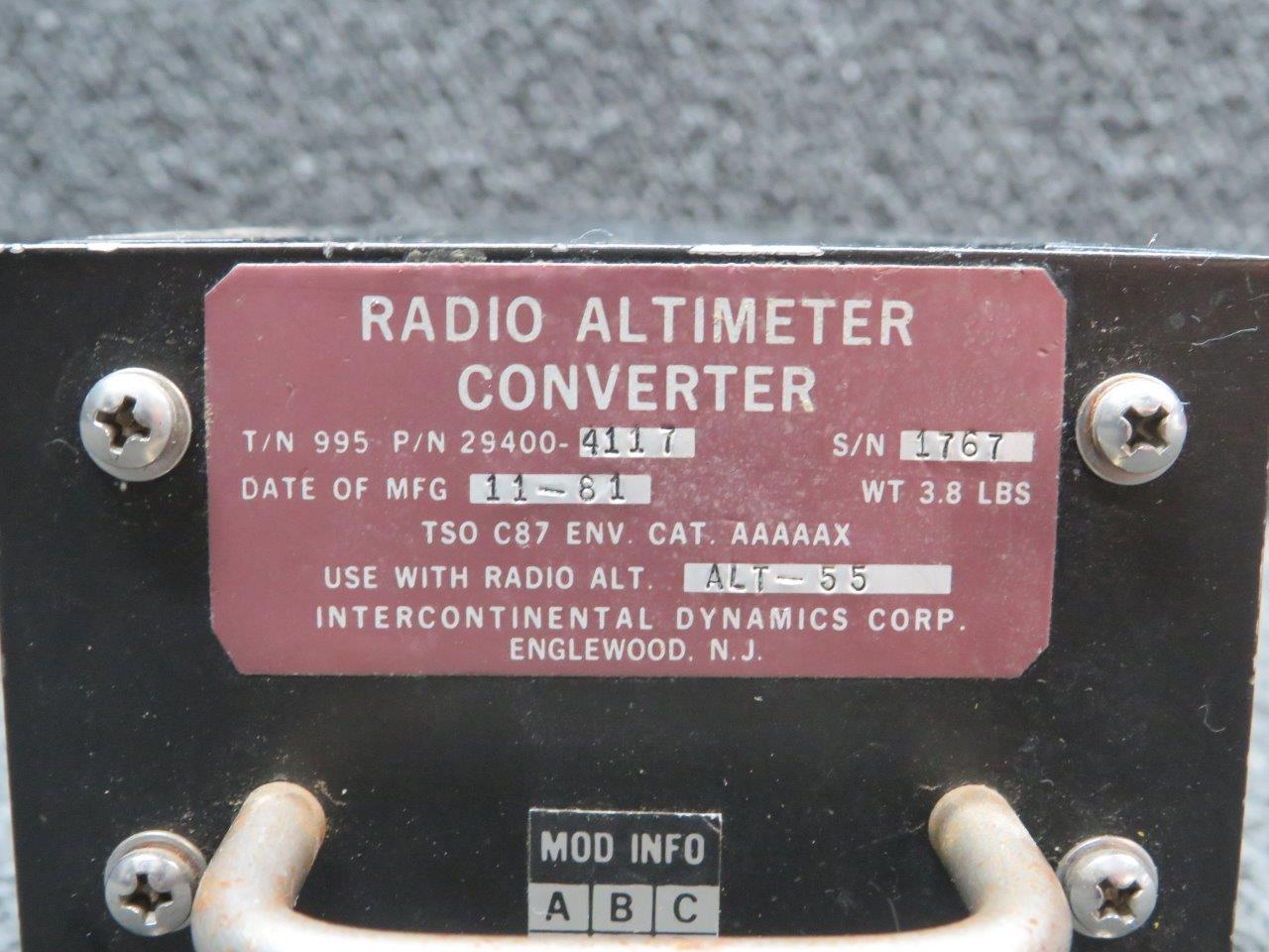 29400-4117 Intercontinental Radio Altimeter Converter Assembly With Mods